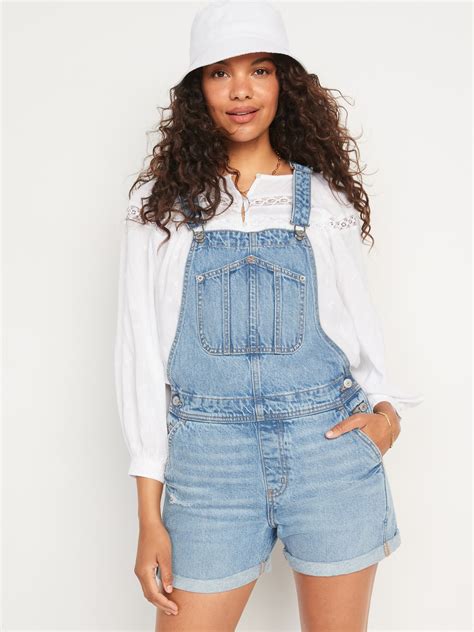Slouchy Straight Non Stretch Jean Short Overalls Inch Inseam