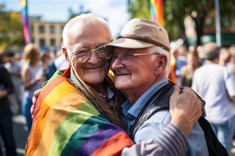 Premium AI Image Two Senior Gay Lovers Hugging On Lgbt Parade