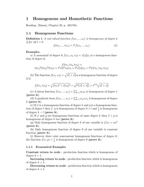 1 homogenous and homothetic functions