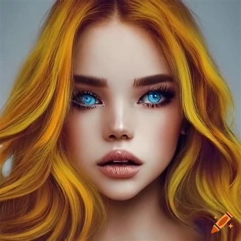 Portrait Of A Woman With Blue Eyes And Yellow Hair