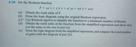 2 18 for the boolean function f xyz x y z w xy wx y zuoti pro