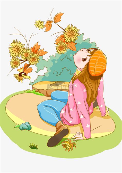 秋季女孩手绘插画素材图片免费下载 千库网