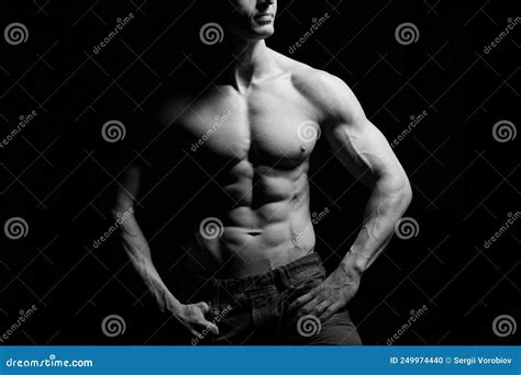 Fitness Concept Muscular And Fit Torso Of Young Man Having Perfect Abs Bicep And Chest Stock