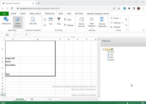 how to use range template cell types in a javascript spreadsheet application spreadjs