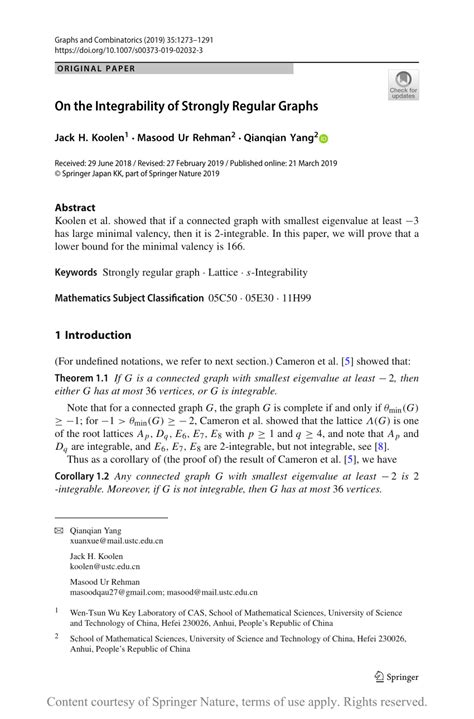 on the integrability of strongly regular graphs request pdf