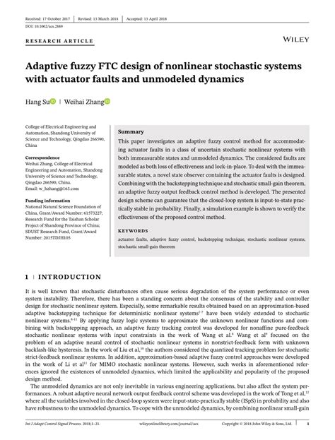 pdf adaptive fuzzy ftc design of nonlinear stochastic systems with actuator faults and