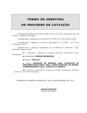 Preench Vel Dispon Vel Termo De Abertura De Processo De Licitao O