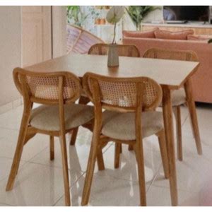 Jual Meja Makan Kayu Jati Set Kursi Makan Jati Mix Rotan Minimalis