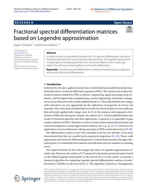 pdf fractional spectral differentiation matrices based on legendre approximation