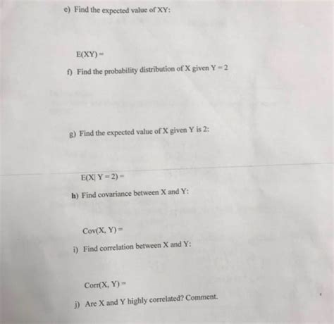 solved given two random variables x and y table below