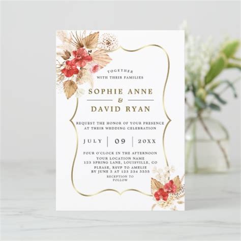 Desert Pampas Grass Red Orchids Gold Wedding Invitation Zazzle