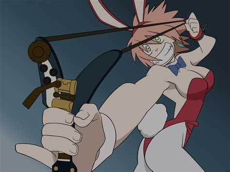 Haruhara Haruko Flcl Highres 00s 1girl Bare Shoulders Breasts Cleavage Green Eyes