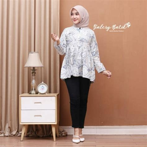Jual Atasan Blouse Batik Wanita Modern Lengan Panjang Resleting Depan