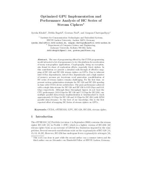 pdf optimized gpu implementation and performance analysis of hc series of stream ciphers