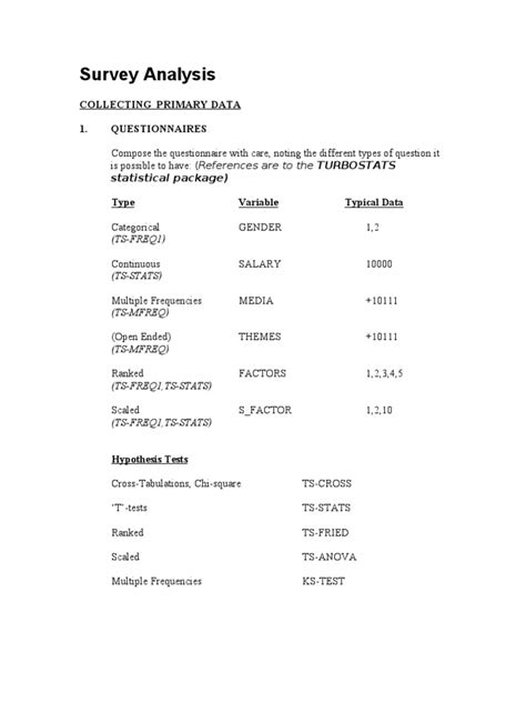 survey analysis collecting primary data 1 questionnaires pdf categorical variable survey