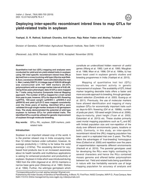 pdf deploying inter specific recombinant inbred lines to map qtls for yield related traits in