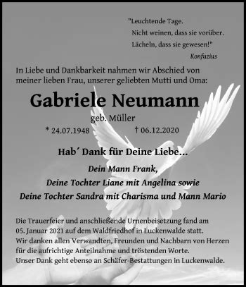 Traueranzeigen Von Gabriele Neuman Trauer Anzeigen De