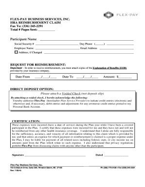 Fillable Online HRA Reimbursement Claim Form I Flex Pay Fax Email