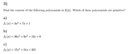 solved find the content of the following polynomials in