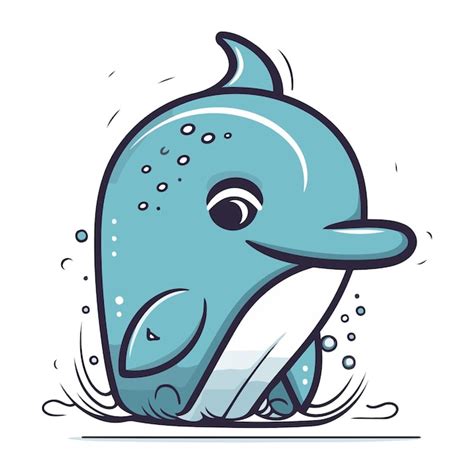 Ilustración vectorial de un lindo delfín de dibujos animados en el agua