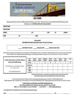Fillable Online BCA FORM Wyndham Jade Fax Email Print PdfFiller