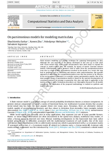 pdf on parsimonious models for modeling matrix data shuchismita sarkar