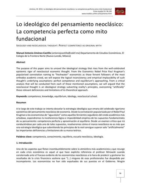 Lo ideológico del pensamiento neoclásico La competencia perfecta como