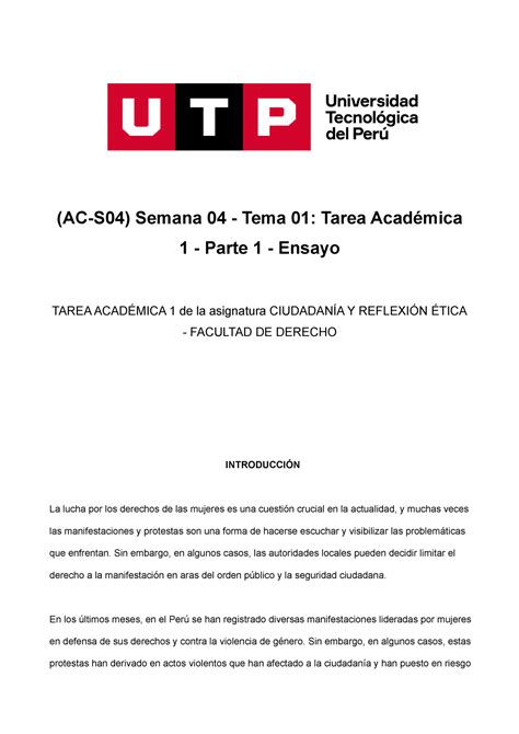 Tarea Académica 1 Parte 1 Ensayo AC S04 Semana 04 Tema 01