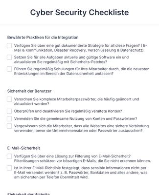 Cyber Security Checkliste Formularvorlage Jotform
