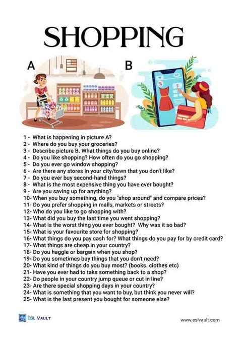 Shopping Esl Conversation Questions And Speaking Off