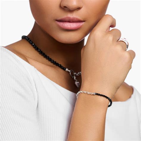 Thomas Sabo Charm Armband Mit Schwarzen Onyx Beads Und Kettengliedern