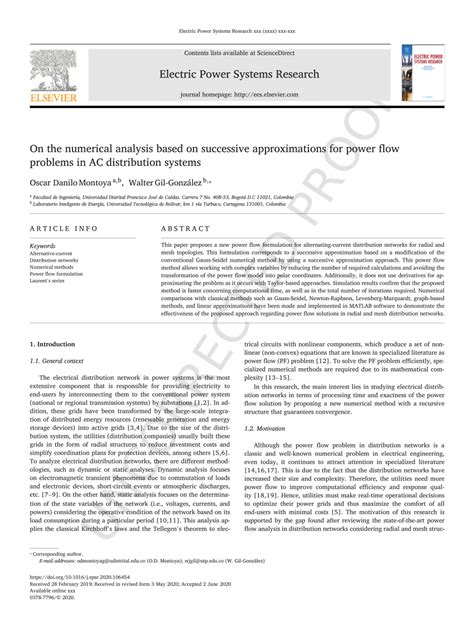 pdf on the numerical analysis based on successive approximations for power flow problems in ac