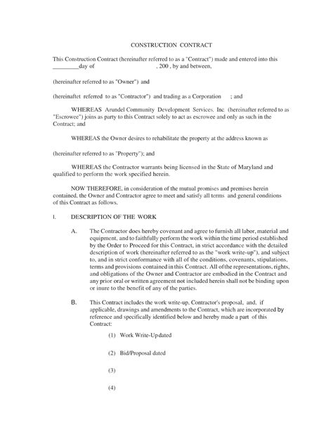 Free Printable Construction Contract Templates PDF Word Sample