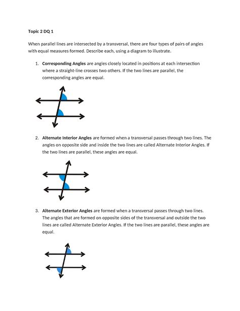 topic 2 dq 1 when parallel lines are intersected by a transversal there are four types of
