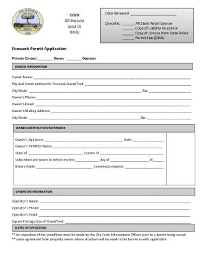 Fillable Online Firework Permit Application 14655 S Wimpy Jones Road