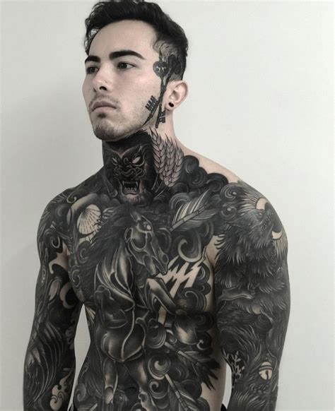 Blackwork Tattoo Torso Tattoos Body Suit Tattoo Chest Tattoo Men