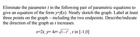 Solved Eliminate The Parameter T In The Following Pair Of Chegg