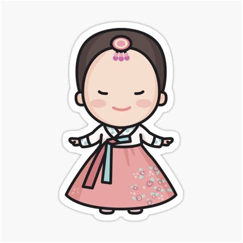 Kawaii Cute Traditional Korean Woman Cartoon Sticker For Sale By