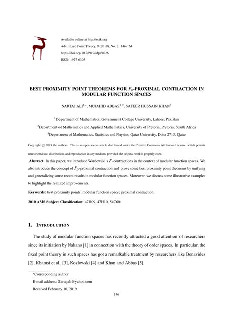pdf best proximity point theorems for fρ proximal contraction in modular function spaces