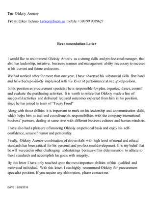 Recomendation Letter Pdf