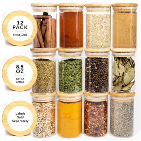 12 Natural Bamboo Spice Jars 8 5 OZ Large Glass Jars With Bamboo Lids