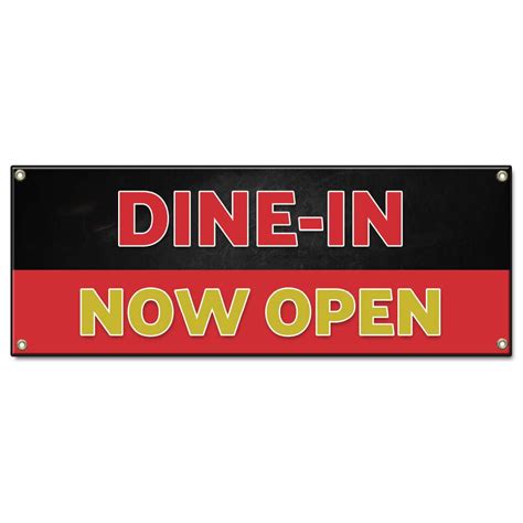Dine In Now Open 36 X 96 Banner Heavy Duty 13oz Outdoor Vinyl