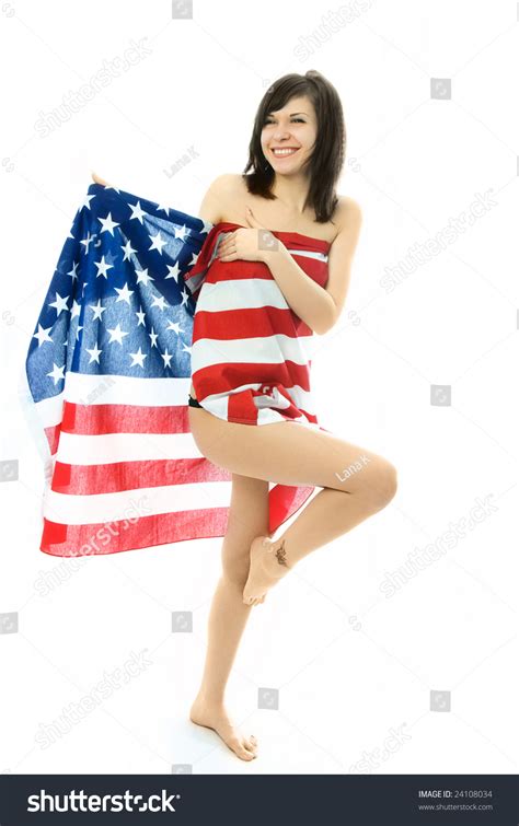 Cheerful Beautiful Nude Woman Wrapped Into Stock Photo 24108034