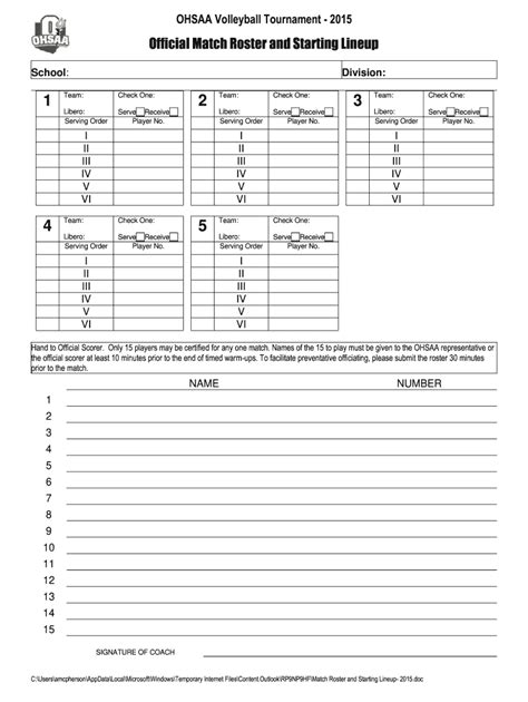 Printable Volleyball Lineup Cards
