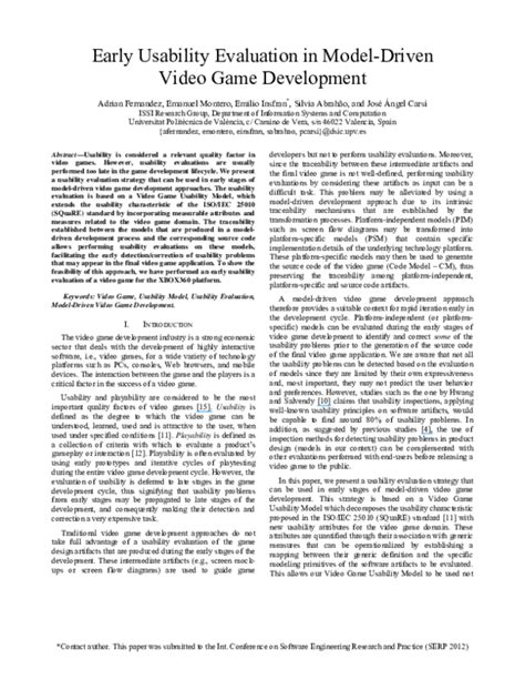 pdf early usability evaluation in model driven video game development josé carsí and emilio