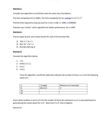 solved exercise 1 consider two algorithms a and b that