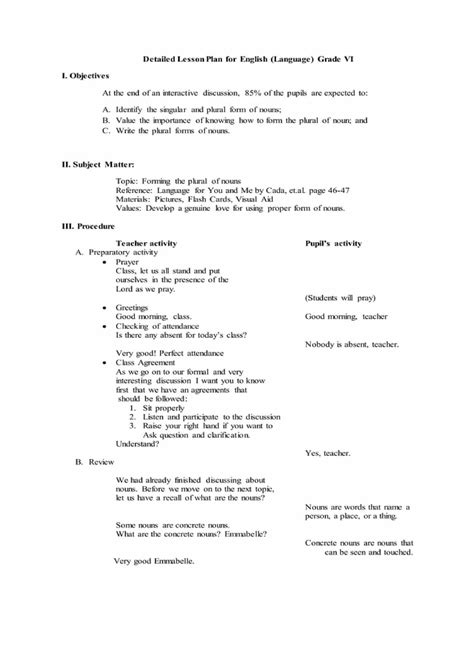 Detailed Lesson Plan For English Language Grade By Mimosconfze Issuu