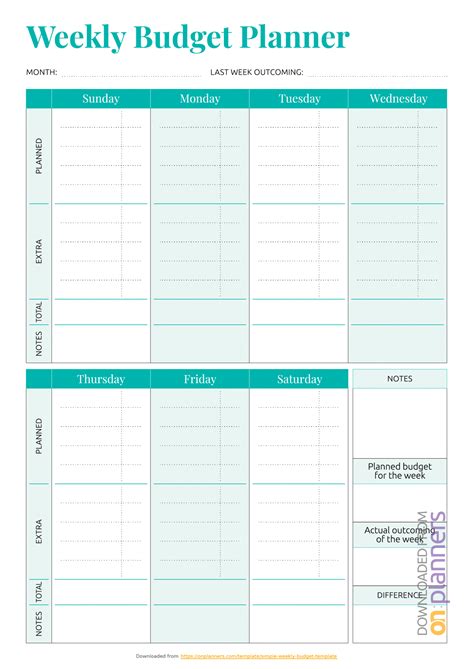 Weekly Budget Planner Template Printable Printable Templates