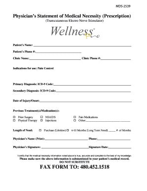 Fillable Online Physicians Statement Of Medical Necessity Prescription