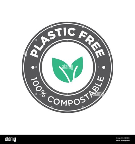 Plastic Free Compostable Icon Round Green And Black Symbol Stock